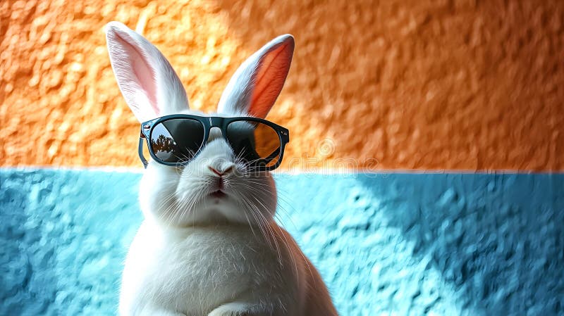 Cool Rabbit Wearing Sunglasses Against Colorful Background Stock ...