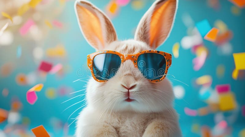 Cool Rabbit Wearing Sunglasses Surrounded by Colorful Confetti in ...