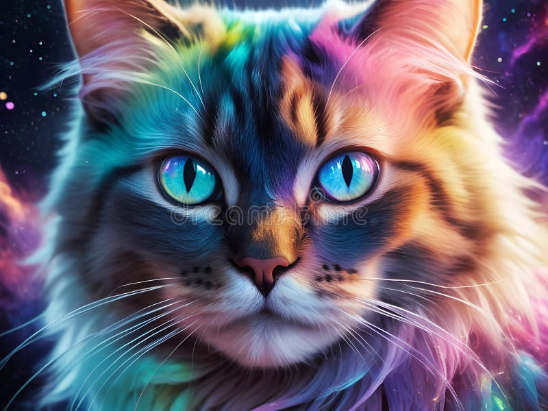 Rainbow Glowing Cat Digital Art Portrait Stock Photos - Free & Royalty ...