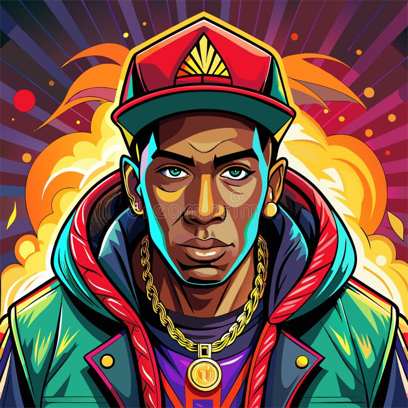 Cool Rapper Man in a Baseball Cap Hip Hop Vector Illustration Stock ...