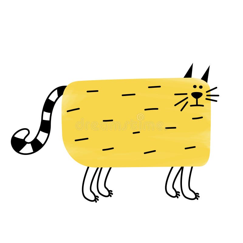 Cool Rectangular Abstract Thick Comic Cartoon Yellow Cat with a Striped ...