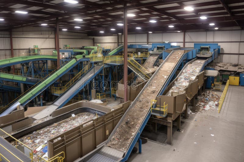 Cool Recycling Center, with Conveyor Belts and Machines Sorting ...