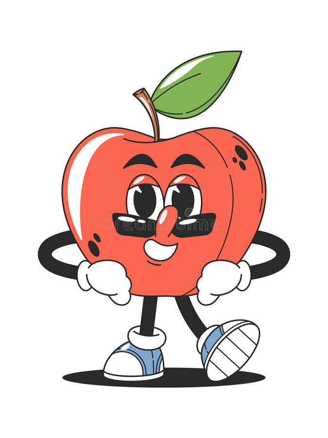 Cool Red Apple Fruit Character Stock Illustration - Illustration of ...