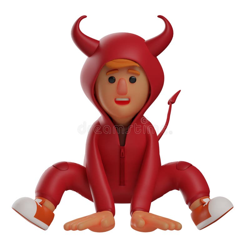 A Cool Red Devil 3D Cartoon Picture Showing a Cute Pose Stock ...