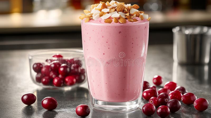 A Cool Red Smoothie Made with Berries, Nuts, and Coconut Shavings Stock ...