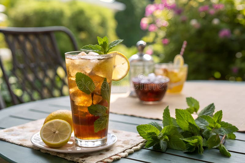 Chilled Lemon Mint Drink Outdoors in Garden Setting Stock Illustration ...