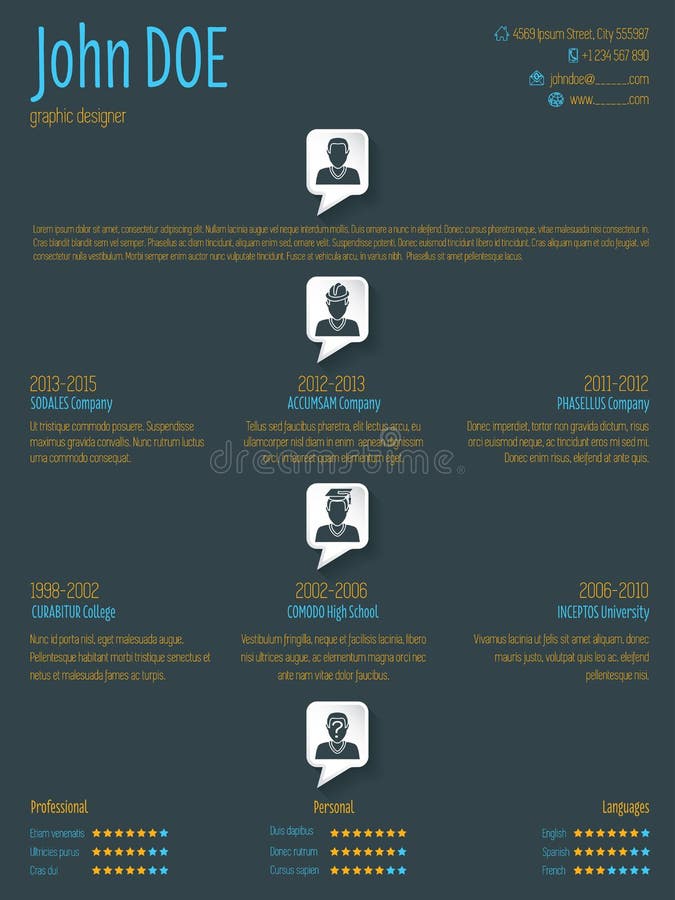 Cool Resume Cv Design with Dark and Light Contrast Stock Illustration ...