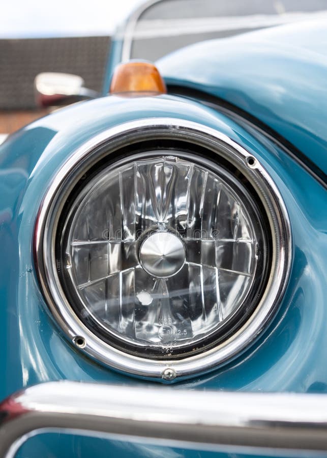 Circular Headlight of a Retro Red Car Stock Image - Image of ...