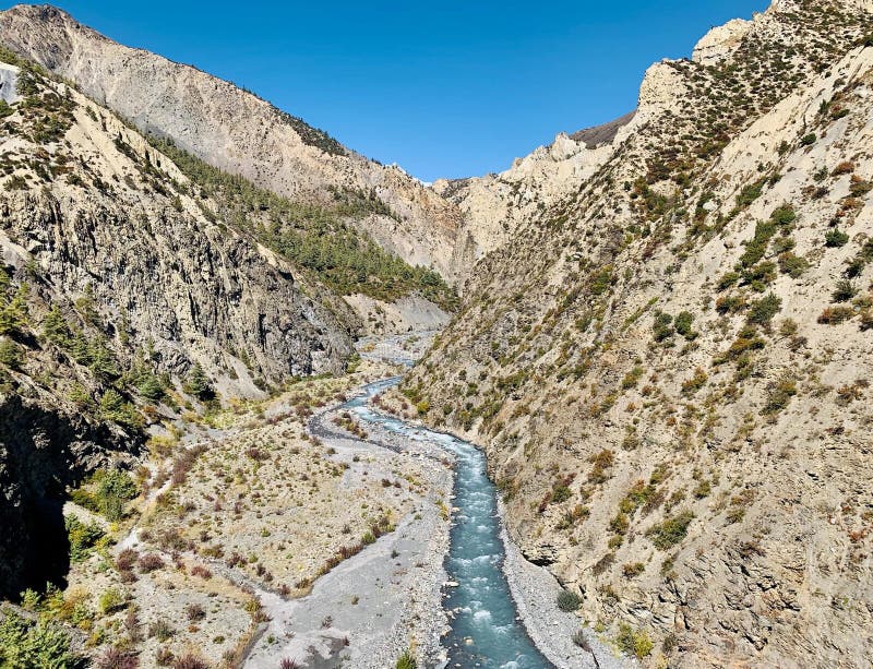The Cool River that Flows Down the Mountain of the Desert Stock Photo ...
