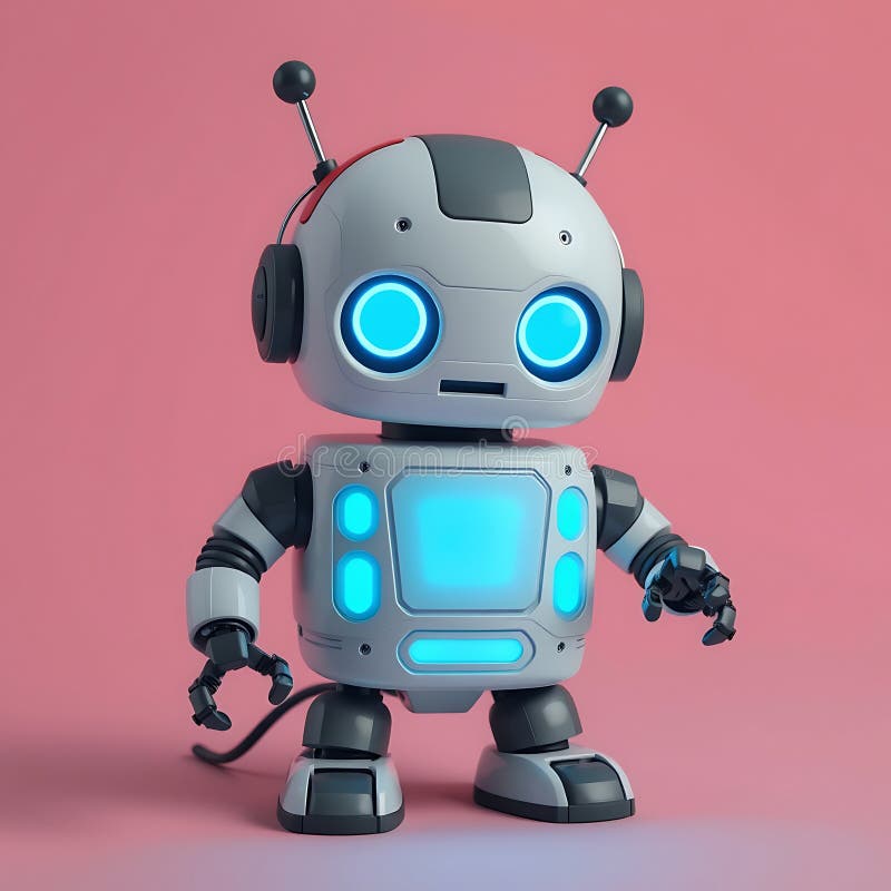 A Cool Robot with Glowing Blue Lights on a Pastel Pink Backdrop Stock ...