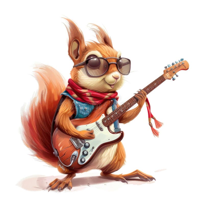 Cool Rock Squirrel Wearing Sunglasses and Playing Electric Guitar Stock ...