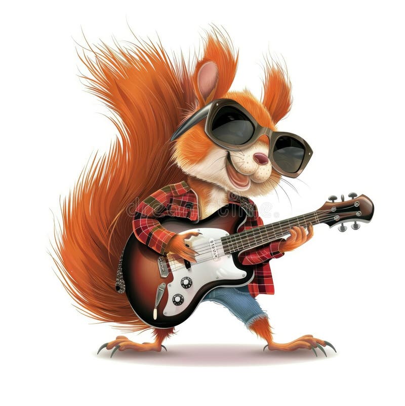 Cool Rock Squirrel Wearing Sunglasses and Playing Electric Guitar Stock ...