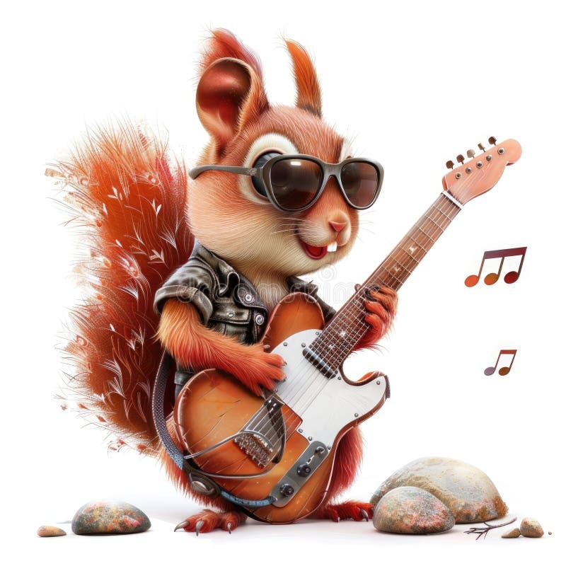 Cool Rock Squirrel Wearing Sunglasses and Playing Electric Guitar Stock ...