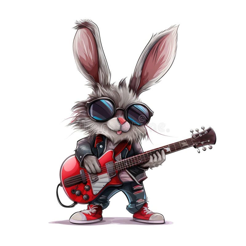 Cool Rocker Bunny: Playful Rabbit with Guitar in Leather Jacket and ...