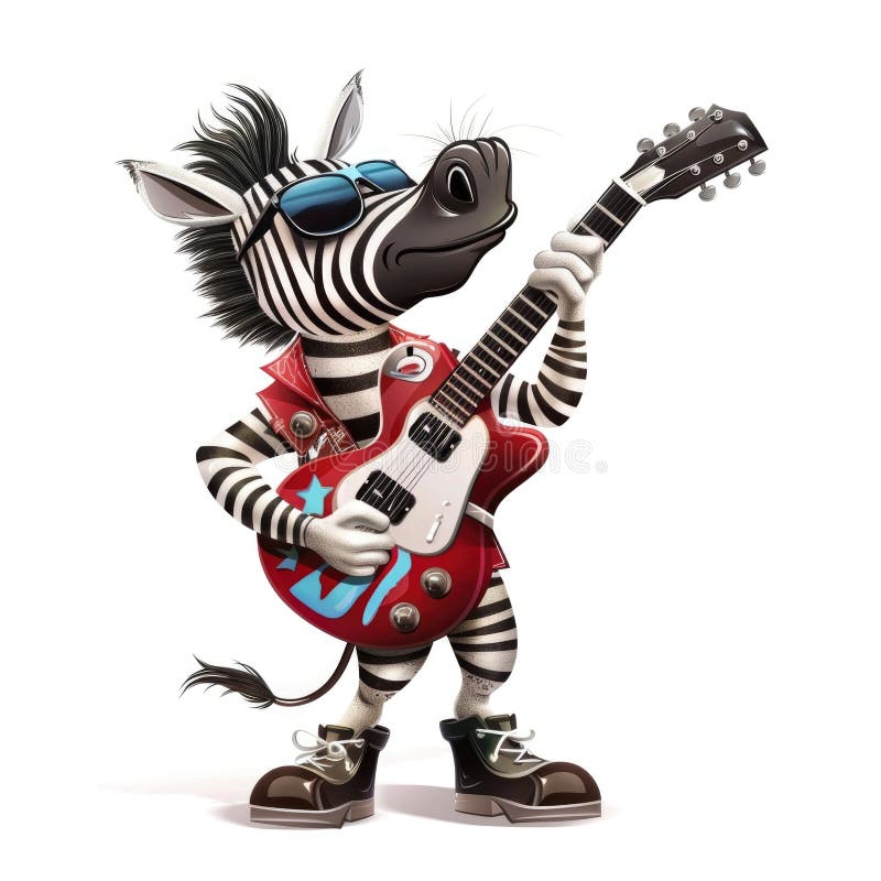 Cool Rocking Zebra with Guitar in Leather Jacket and Sunglasses Stock ...