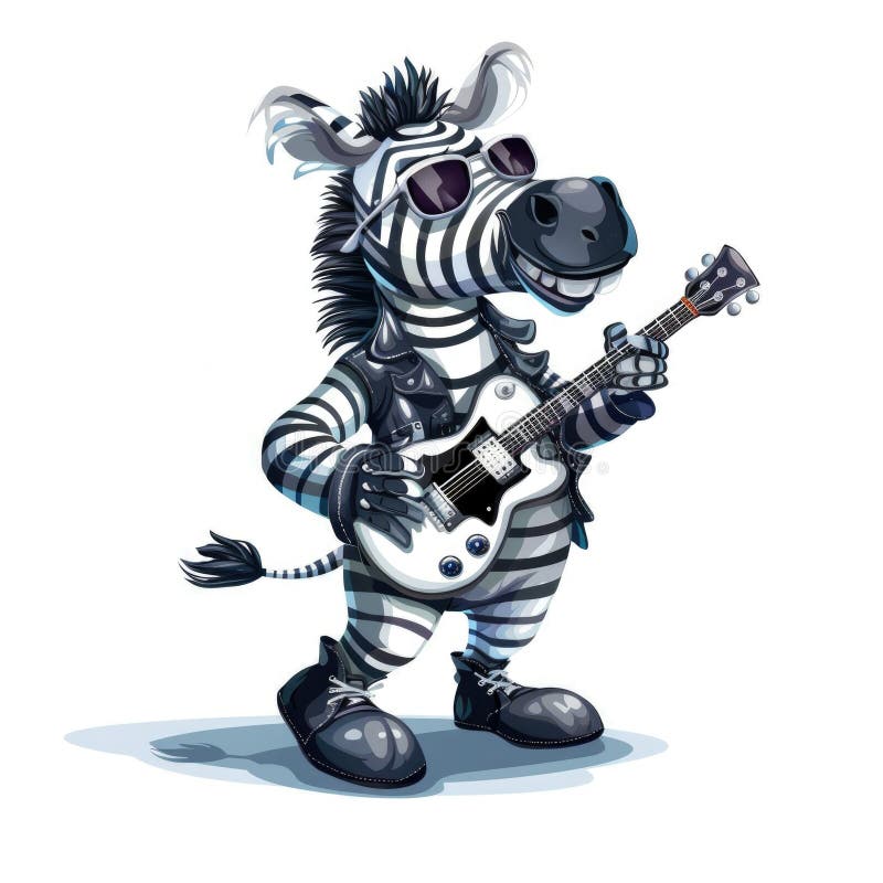 Cool Rocking Zebra with Guitar in Leather Jacket and Sunglasses Stock ...