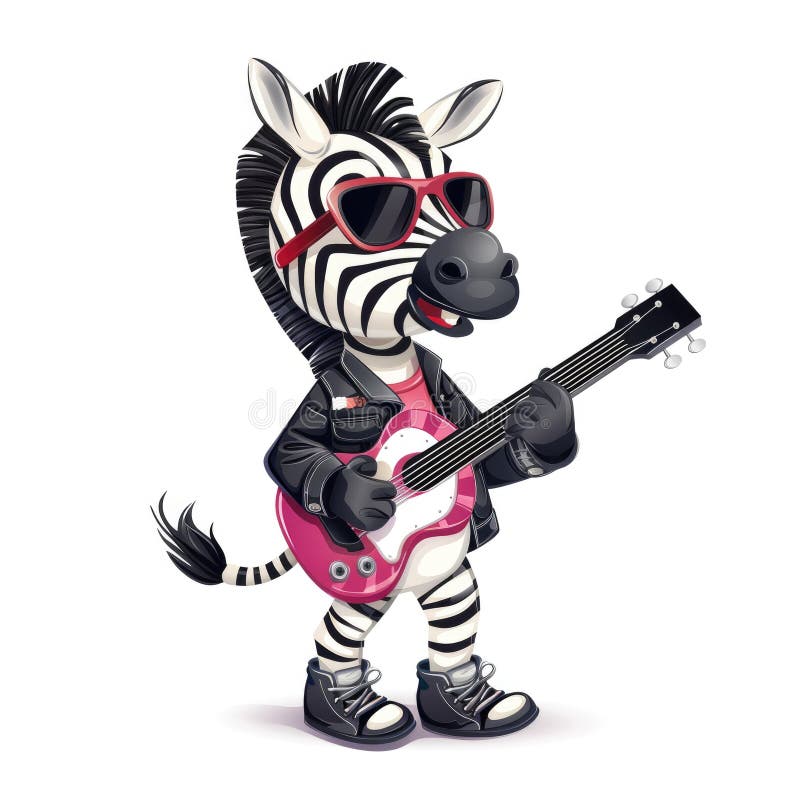 Cool Rocking Zebra with Guitar in Leather Jacket and Sunglasses Stock ...