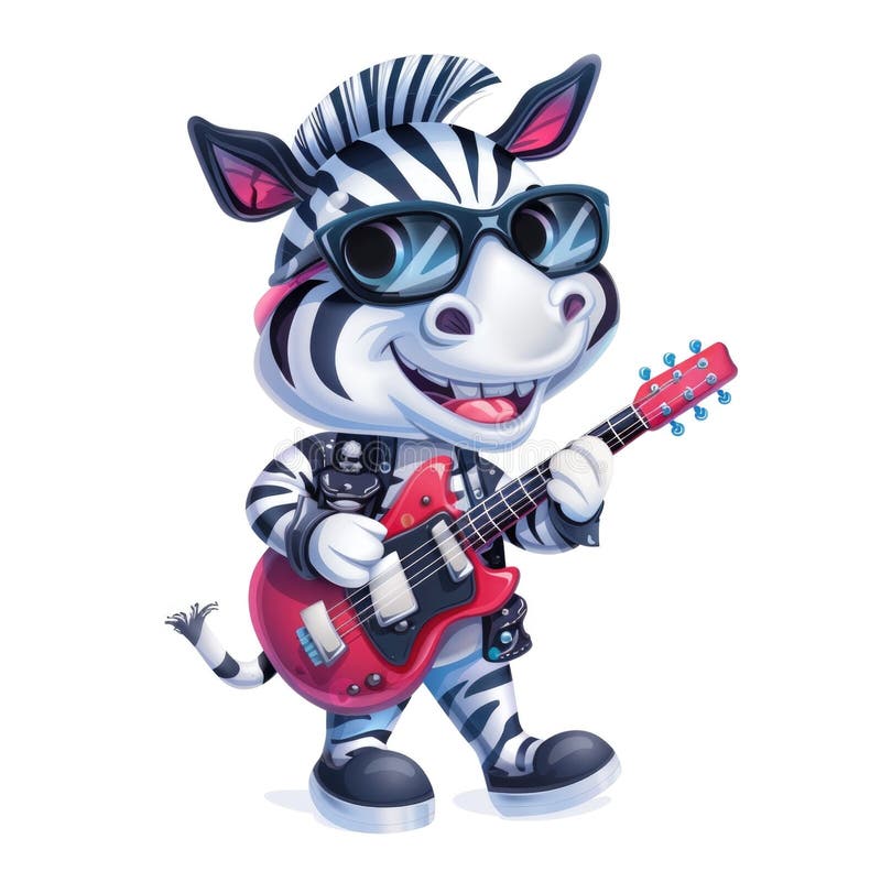 Cool Rocking Zebra with Guitar in Leather Jacket and Sunglasses Stock ...