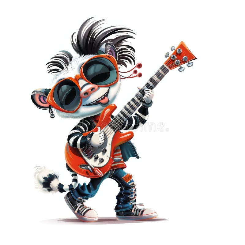 Cool Rocking Zebra with Guitar in Leather Jacket and Sunglasses Stock ...