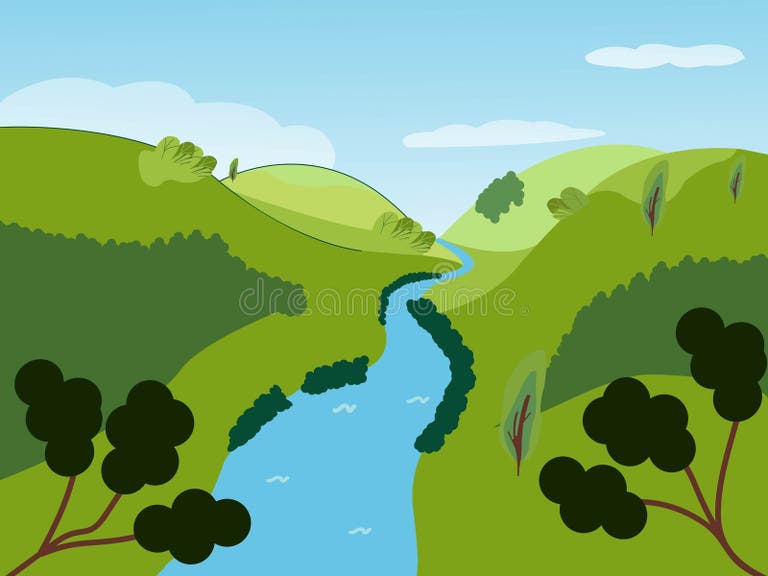 Cool Rural Landscape with a River between Hills Stock Vector ...