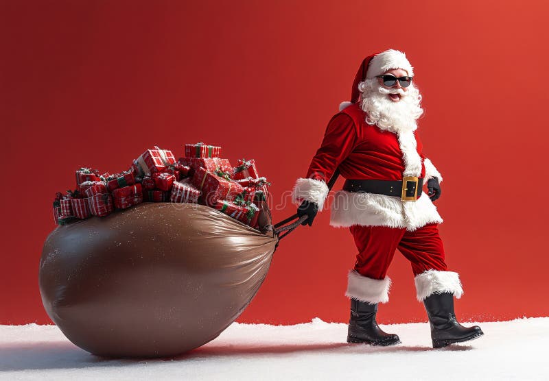 Cool Santa Claus Pulling Huge Gift Sack Christmas High Quality Image ...