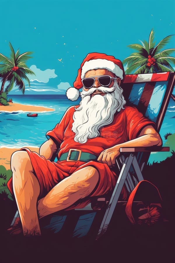 Cool Santa Claus Relax on Tropical Beach AI Generated Stock ...