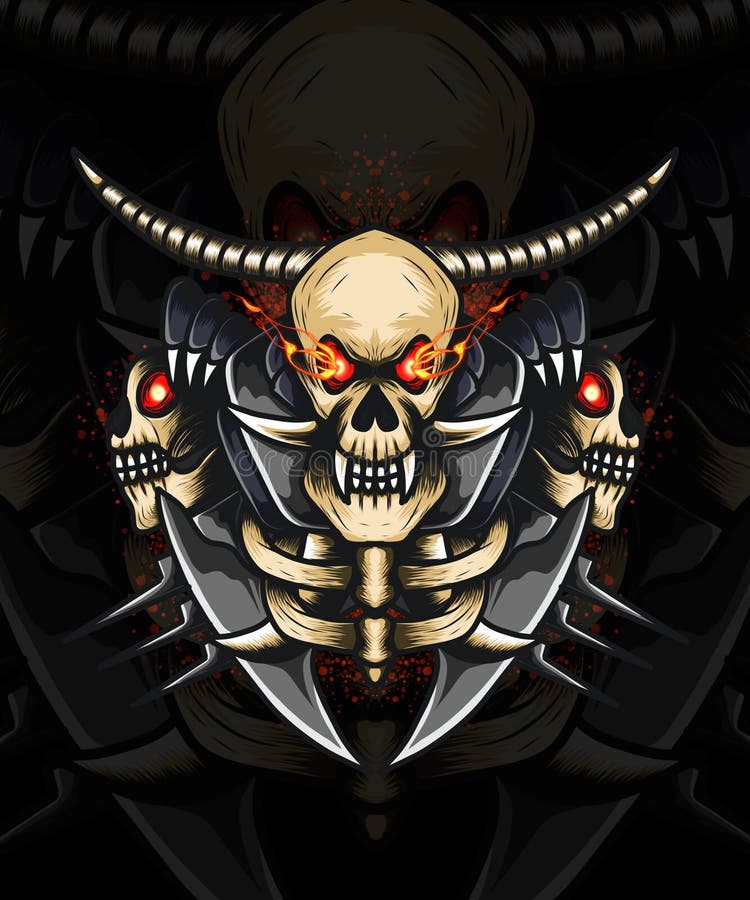 Cool and Scary Monster Face Illustration Design Stock Illustration ...