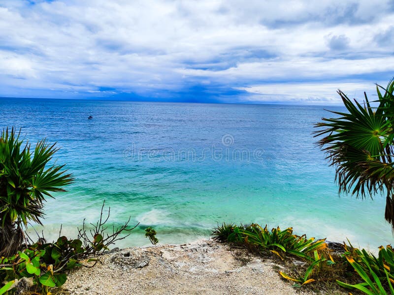 Cool Sea View with Bottle in Far and Clouds Stock Photo - Image of cool ...