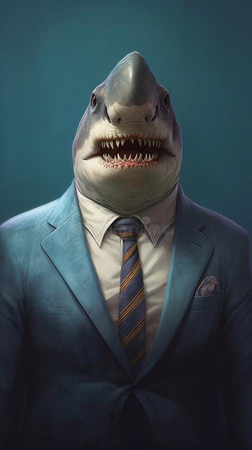 Cool Shark Portrait in Suit. Generative Ai Stock Illustration ...