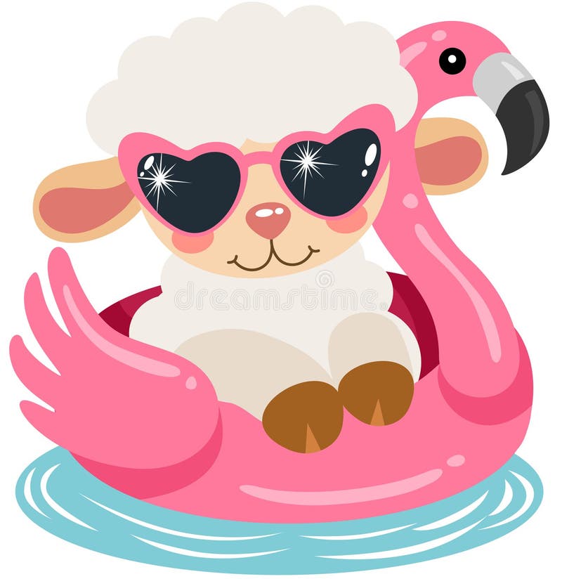 Cool Sheep on Pink Flamingo Inflatable Pool Float Stock Illustration ...