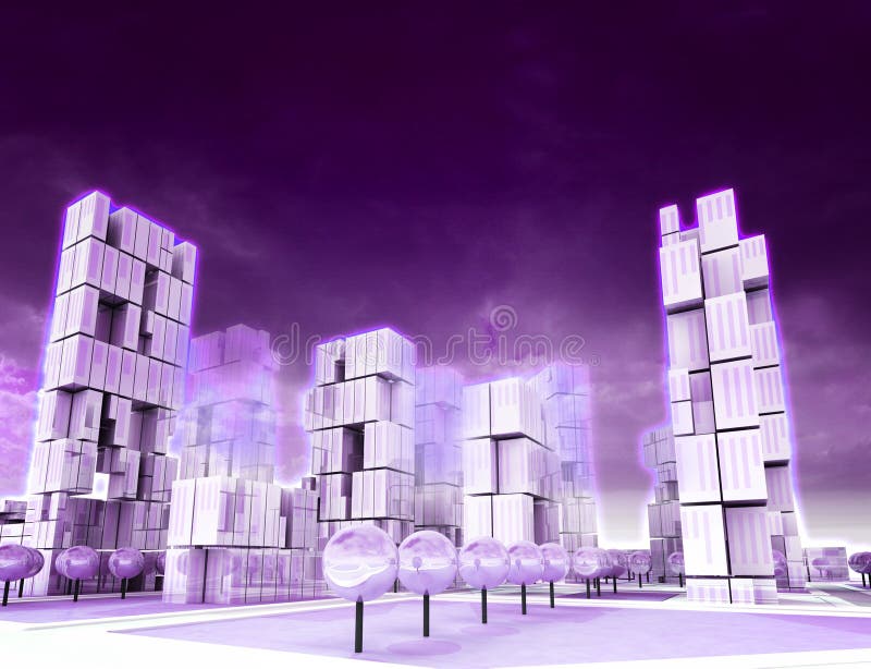 Cool Skyscraper City As Violet Colored Wallpaper Stock Illustration ...