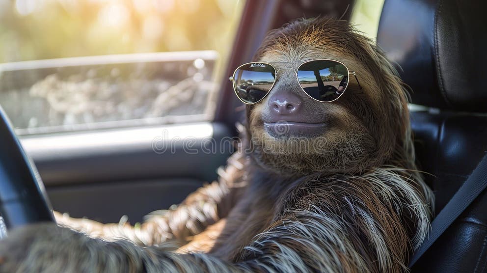 Cool Sloth in Sunglasses Driving a Car Stock Illustration ...