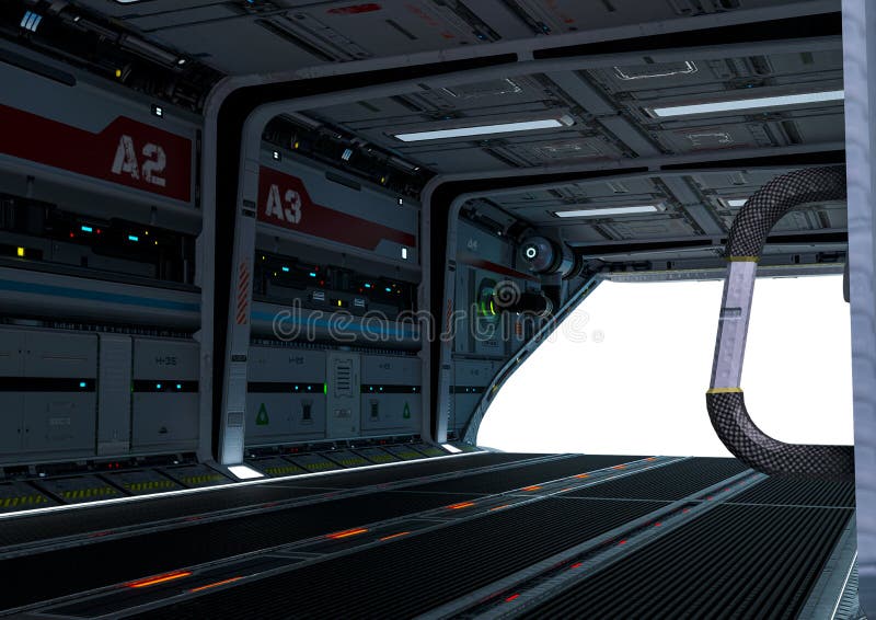 Cool Spaceship Parked on White Background Bird Eye Rear View Stock ...