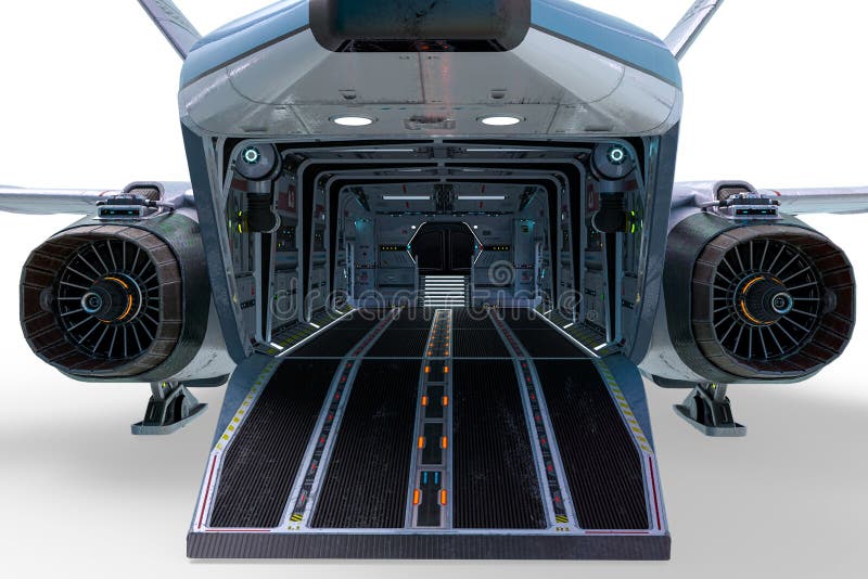 Cool Spaceship Parked Rear View Close Up on White Background Stock ...