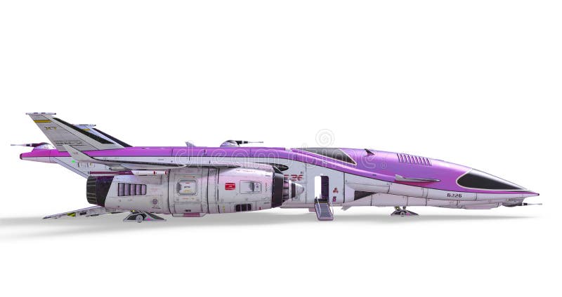 Cool Spaceship Parked on White Background Bird Eye Rear View Stock ...