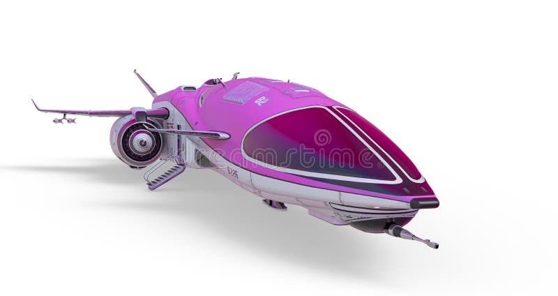 Cool Spaceship Parked on White Background Side View Stock Illustration ...