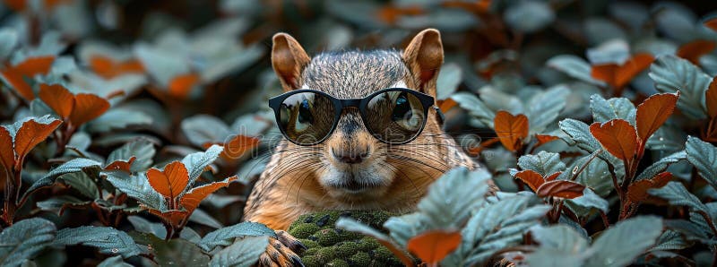Cool Squirrel Wearing Sunglasses in Bush Stock Illustration ...