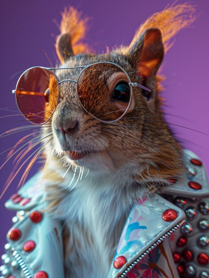 Cool Squirrel Wearing Sunglasses and a Studded Jacket. Stock Image ...