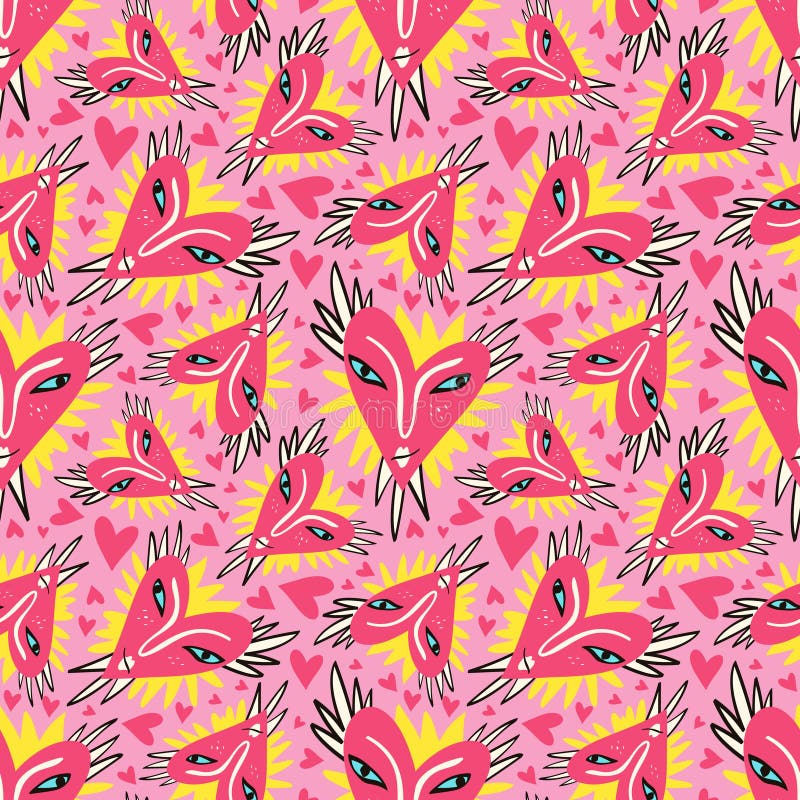 Cool Strange Hearts Pattern. Bright Valentine S Day Pattern with Angels Hearts Stock Vector ...