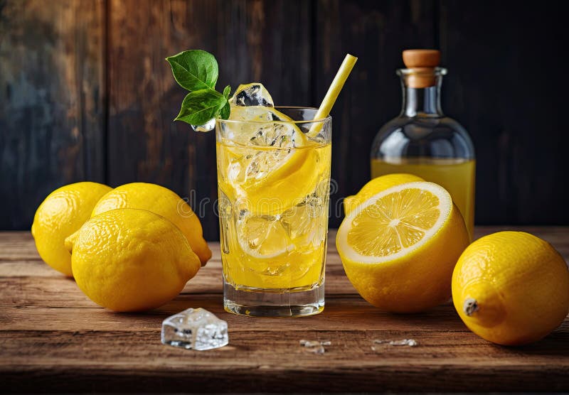 Cool Summer Drink on Wooden Table. Generative AI Stock Illustration ...