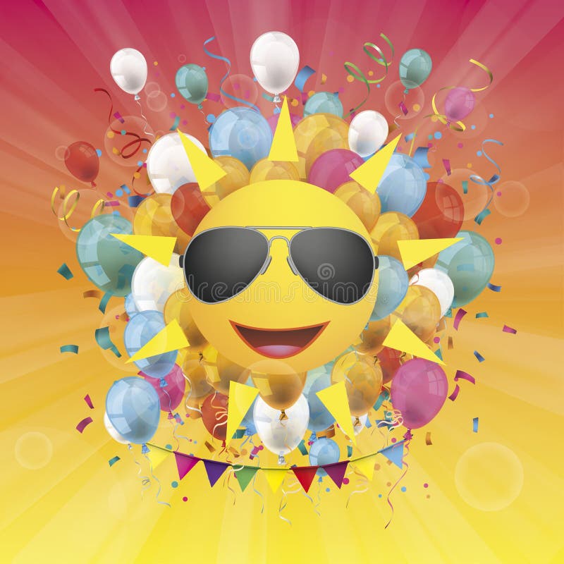 Cool Sun Balloons Confetti Orange Sky Cover Stock Vector - Illustration ...