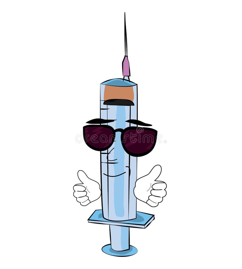 Cool syringe cartoon stock illustration. Illustration of thumbs - 49019067