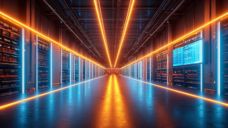 Cool Technological Data Center Corridor Stock Illustration ...