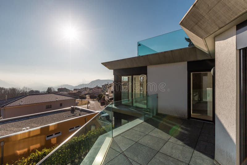 Cool Terrace on a Sunny Day Stock Photo - Image of glass, design: 204577778