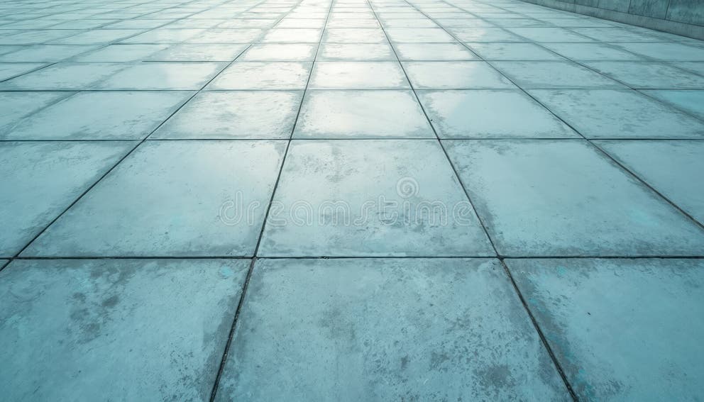 Cool Toned Concrete Surface Exhibits Geometric Grid Pattern. Tiled ...