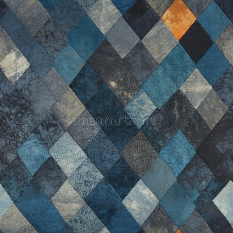 Cool Toned Patchwork Quilt with Shades of Blue and Black Squares Stock ...