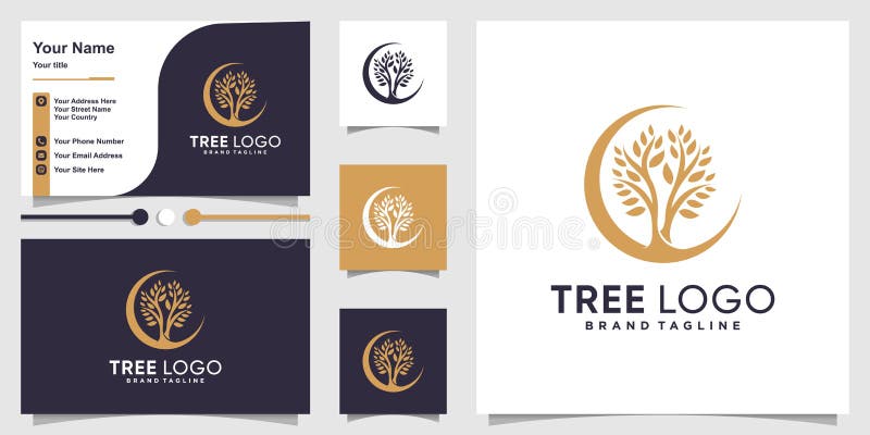 Cool Tree Logo with Modern Style Concept and Business Card Design ...