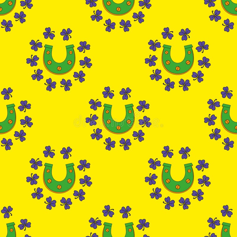 Cool Trendy Pattern with Clover. Bright Shamrock Leaves on a Yellow ...