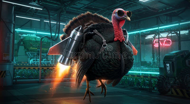 A Cool Turkey Wearing Sunglasses with a Jetpack Flying Stock ...