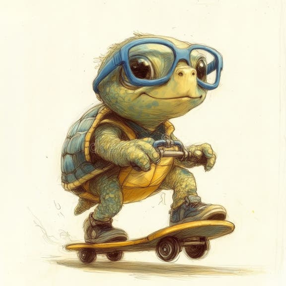 Cool Turtle on a Hoverboard’ is an Illustration of Whimsy Stock Photo ...